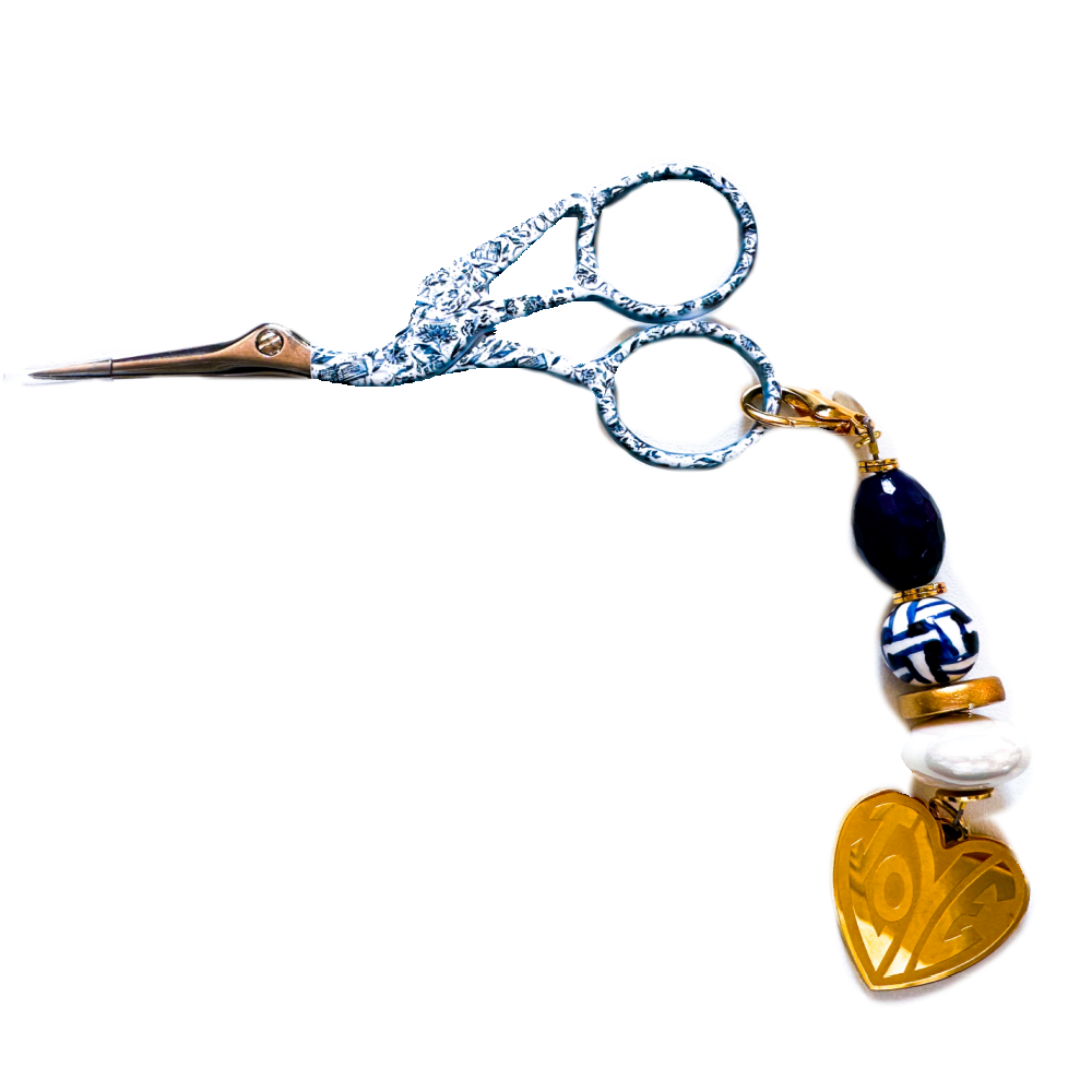 MOLLYBEADS Scissor Fob - Blue and White with Gold Love – Penny Linn