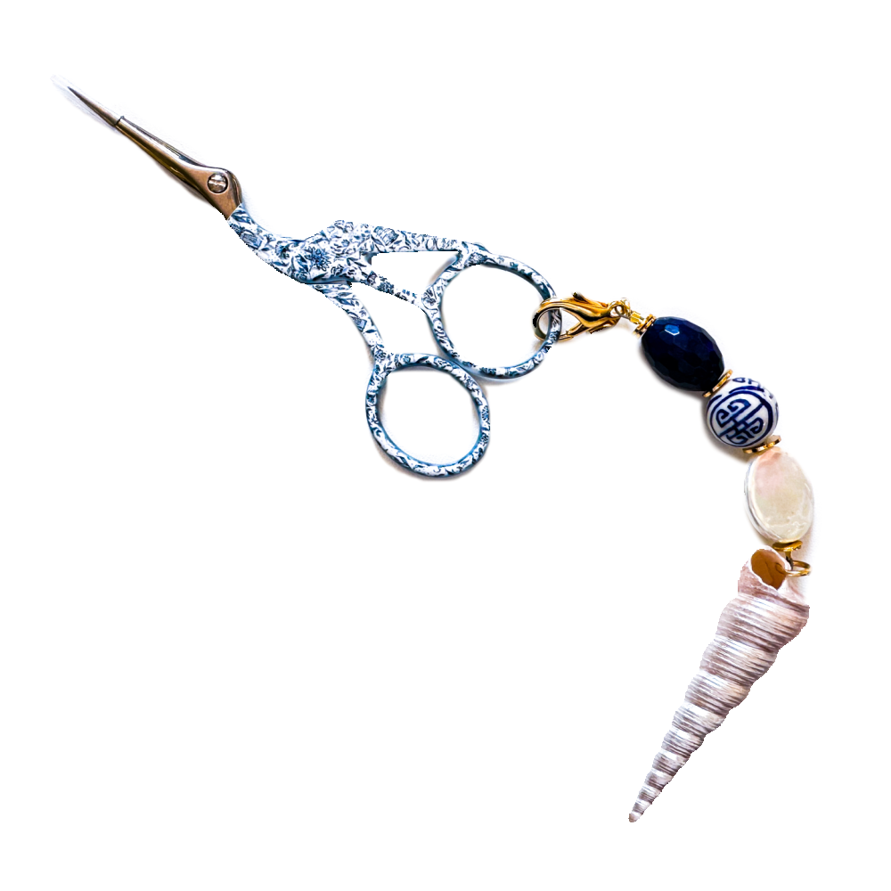 MOLLYBEADS Scissor Fob - Blue and White with Spiral Shell – Penny Linn