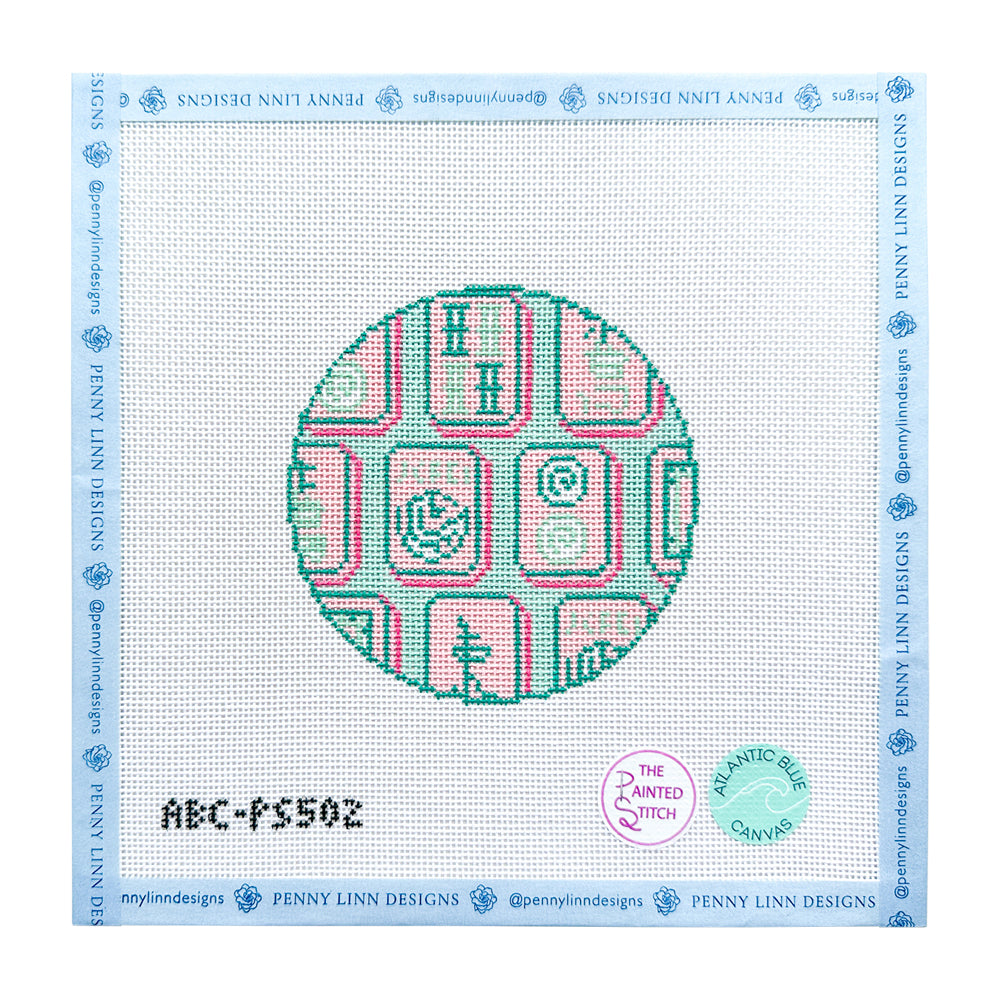 Mahjong Tiles Round: Pink + Green – Penny Linn
